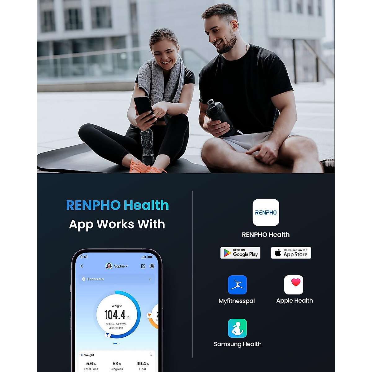 RENPHO Bluetooth Scale for Body Weight, Smart Weight Scale Digital Body Fat BMI Bathroom Scale, Elis 1 Body Composition Monitor with Health Analyzer, 396 lbs