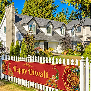 Diwali Peacock Decorations Outdoor Happy Diwali Banner for Fence Deepawali Indian Festival of Lights Decorations and Supplies for Home