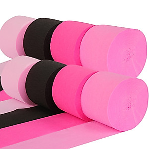 8 Rolls Crepe Paper Streamers Including Light Pink, Pink,Dark Pink,Black Party Streamers for Minie Mouse Themed Baby Shower Birthday Nursery Party Decorations DIY Art Project Supplies