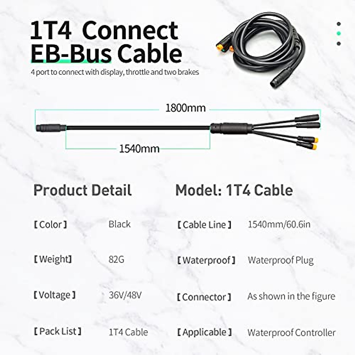 MUSELK Electric Bike 1T4/1T5 Waterproof Cable Controller Light Ebrake Throttle Display E-Bike Cable Conversion Accessories