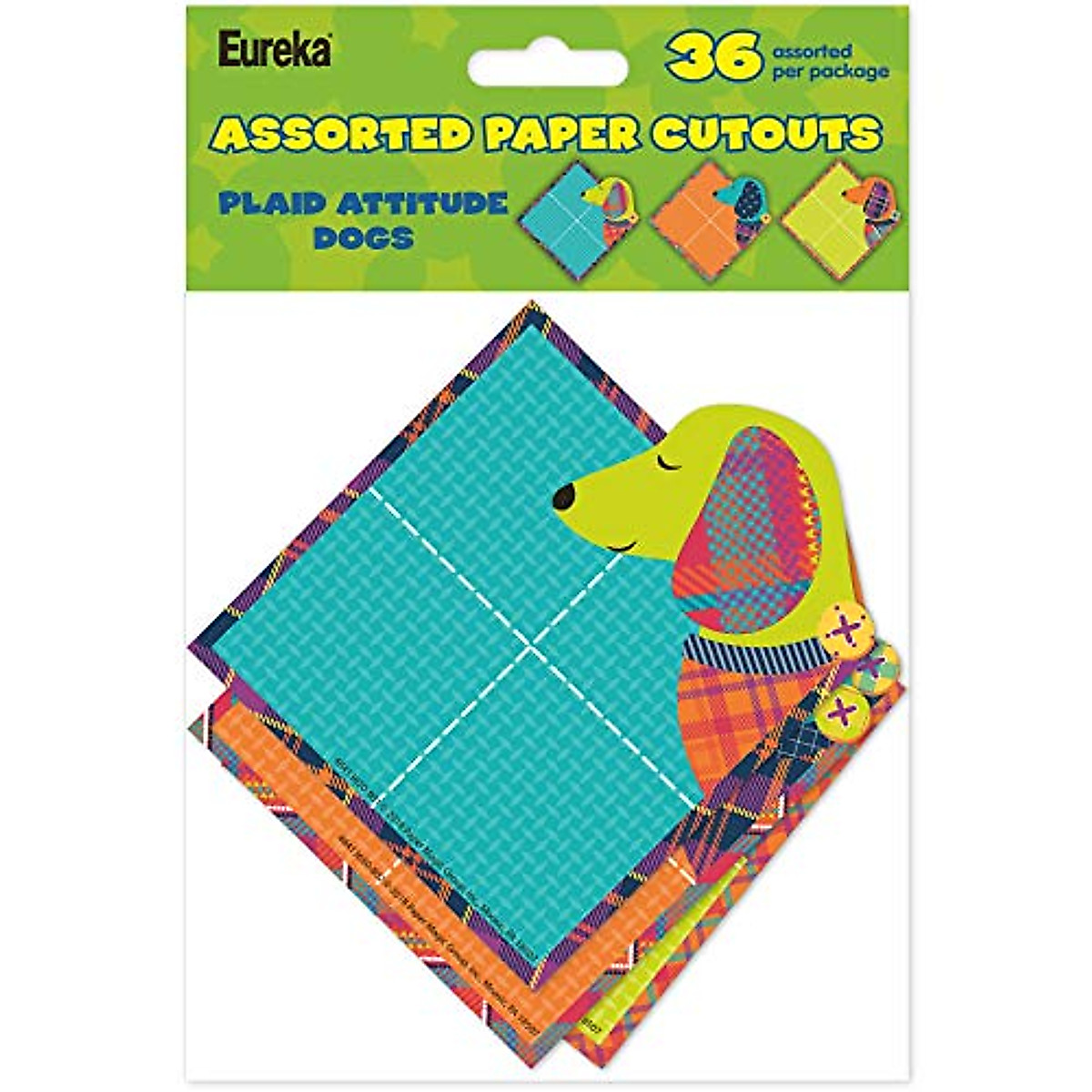 Eureka Multicolor Plaid Dog Themed Square Bulletin Board and Classroom Decorations, 36pcs, 5.5'' x 5.5''