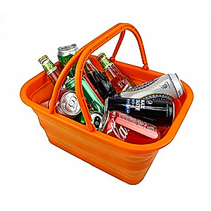 SAMMART 12L (3.17Gallon) Collapsible Tub with Handle - Portable Outdoor Picnic Basket/Crater - Foldable Shopping Bag - Space Saving Storage Container (Orange)