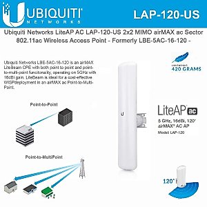 Ubiquiti LiteAP ac 5GHz airMAX Sector AP 120 Degree 16dBi 2x2 MIMO (LAP-120-US)
