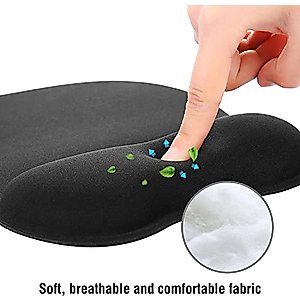 EooCoo Ergonomic Mouse Pad with Wrist Support Memory Foam, Non-Slip Base Mouse Mat for Internet Cafe, Home & Office - Black