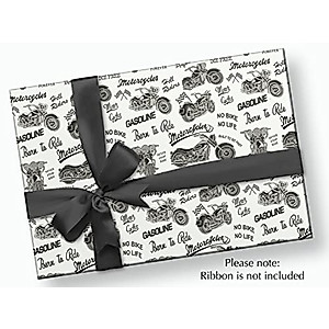 Stesha Party Motorcycle Gift Wrap Mens Wrapping Paper - Folded Flat 30 x 20 Inch (3 Sheets)