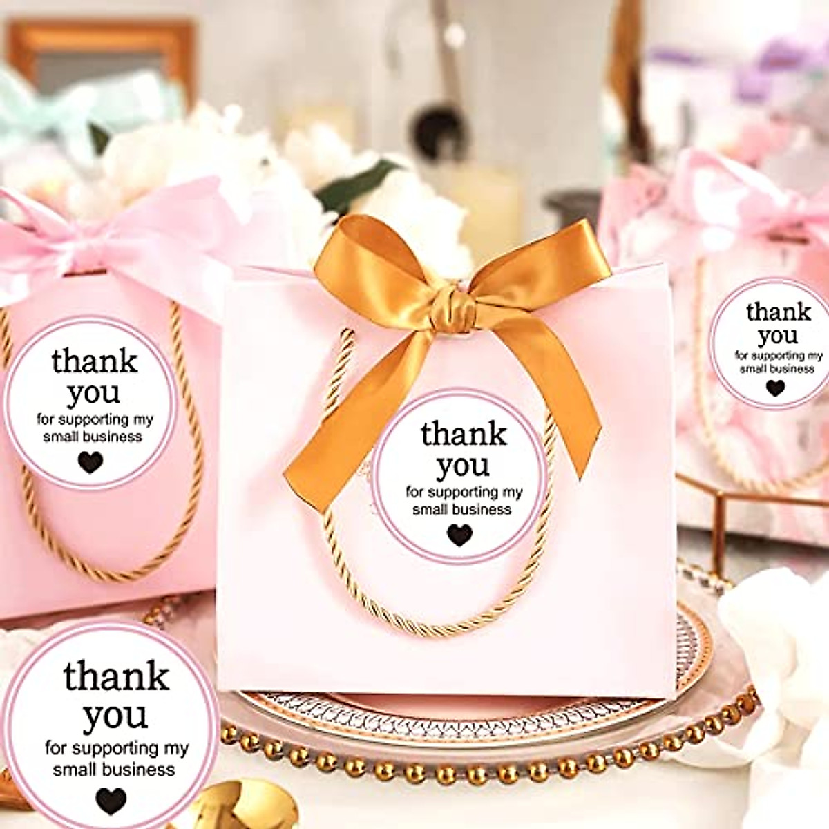 1.5 Inch Pink Merry Christmas Thank You for Supporting My Small Business Stickers with Hearts - Heart Thank You Present Gift Labelsfor Envelope Sealing,Business Packaging and Gift Wrap 500Pcs