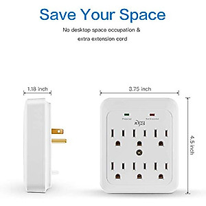 KMC Wall Surge Protector, 980 Joule, 6-Outle Wall Plug Adapter Power Strip, White