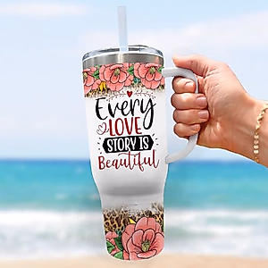 Personalized 40oz Tumbler with Handle – Valentine's craft making-Custom Couple Gift for Anniversary Wedding Gift, Birthday, Mother's Day, Valentine’s Day 3y6n6A