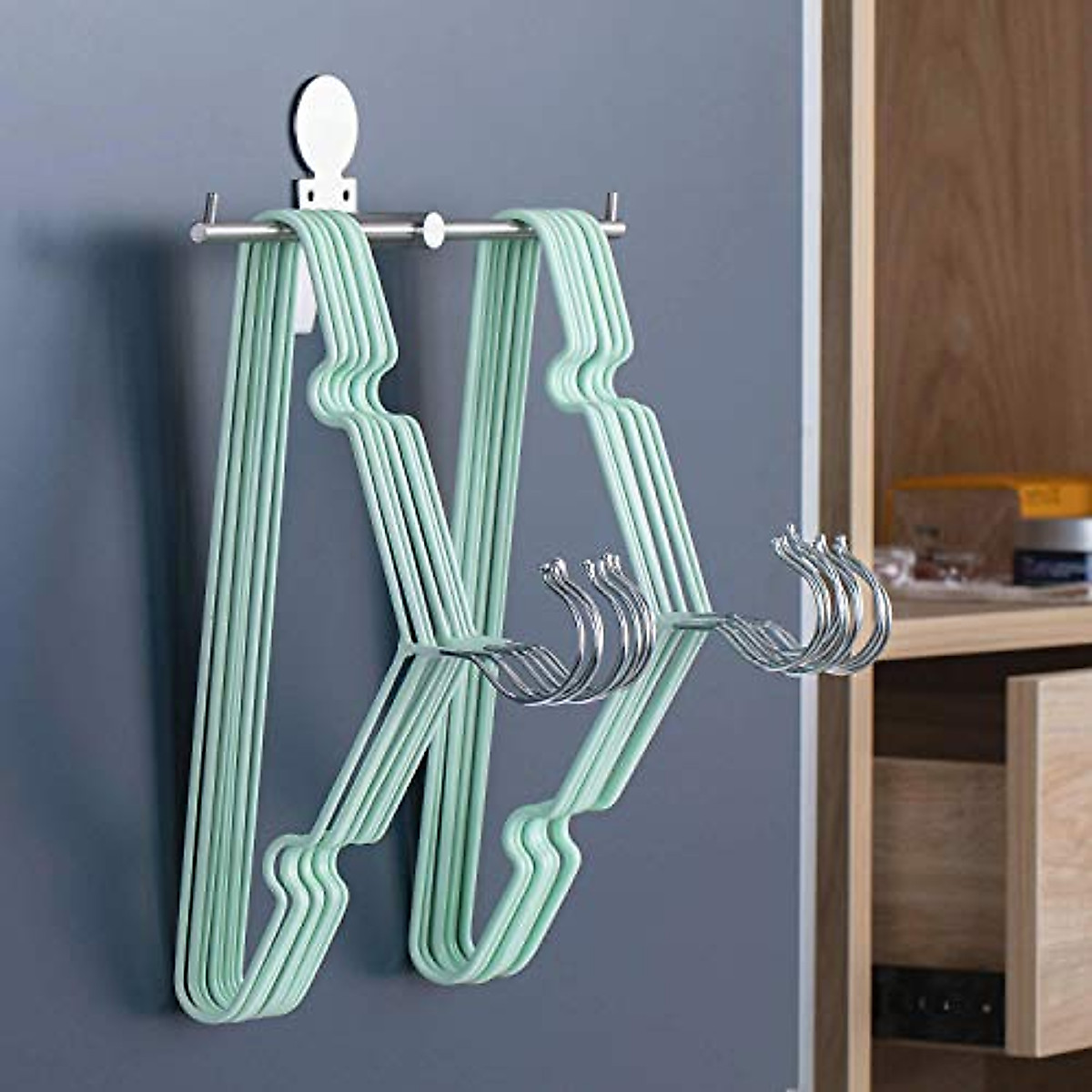 Clothes Hanger Organizer Stacker Storage Holder Rack for Closet and Laundry Room Tidier, Wall Mount, Adhesive or Drilling Installation, Stainless Steel