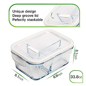 3 Pack 33.8oz Bento Box Glass Meal Prep Containers 3 Compartments Glass Food Storage Containers with Lids Meal Prep Bowls Lunch Box Glass Food Prep Containers Lunch Containers for Microwave Oven