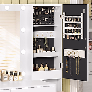usikey Vanity Desk with Mirror and Lights, Makeup Vanity, Vanity with Jewelry Storage, Makeup Vantity Desk with 3 Drawers, for Women, Girls, Bedroom, White