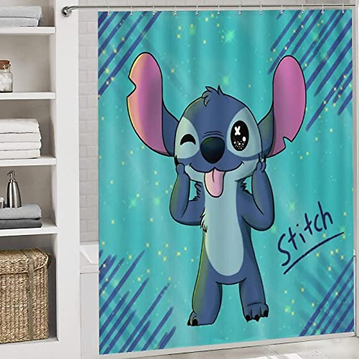 fmsnupz Cartoon Shower Curtain 4PCS Set, Cute Bathroom Decor with Non-Slip Rugs, Toilet Lid Cover and Bath Mat, Waterproof Fabric Shower Curtains with 12 Hooks, 70.8"x70.8"