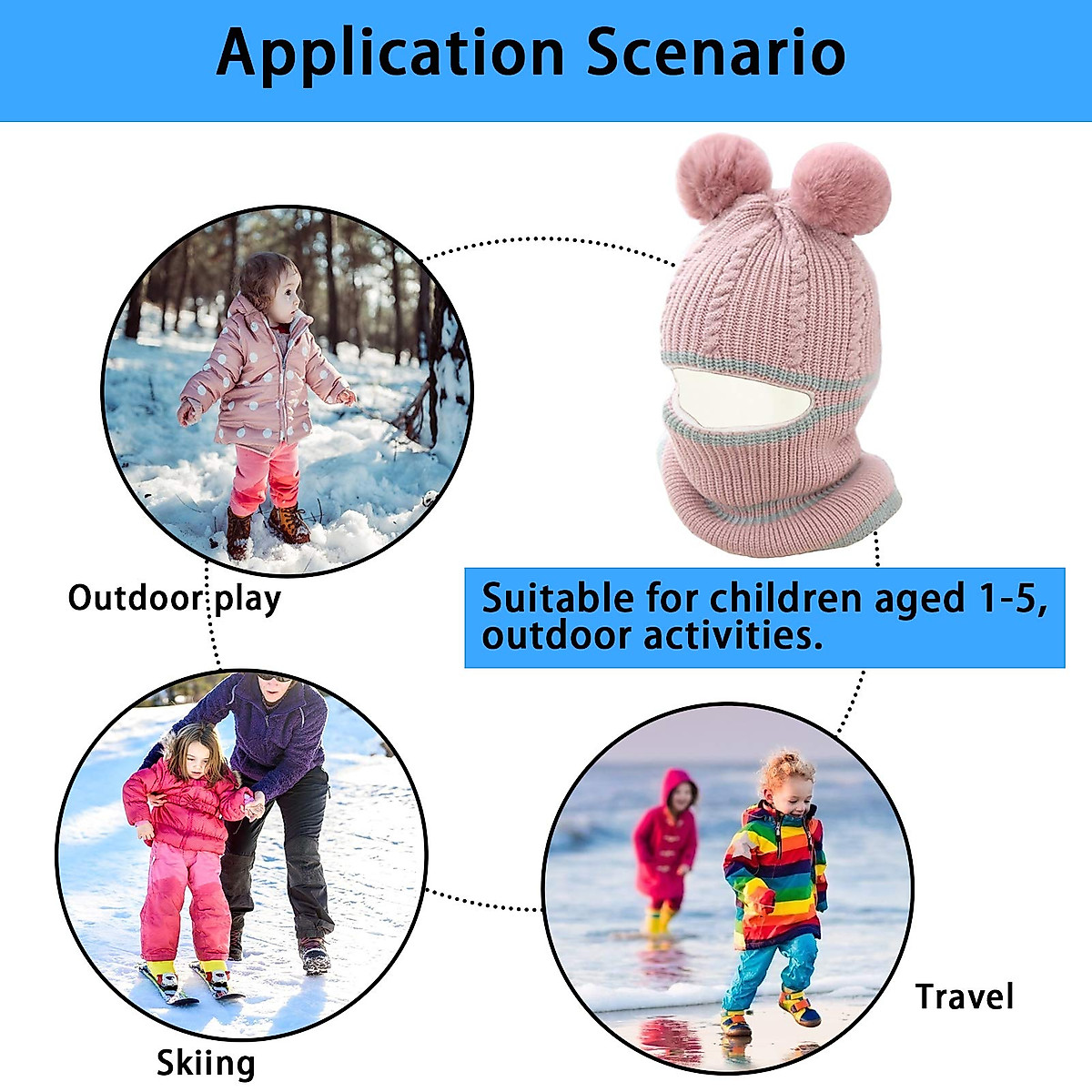 Kids Winter Hat Scarf Mitten Set, Unisex Infant Toddler Baby Girls Hat Scarf 2-5T (Pink)