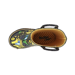 Western Chief Boys Waterproof Printed Rain Boot with Easy Pull on Handles - Tractor Tough, 8 M US Toddler