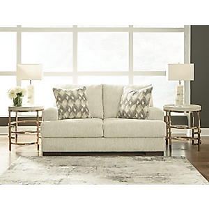 Signature Design by Ashley Caretti Contemporary Loveseat with Accent Pillows, Beige
