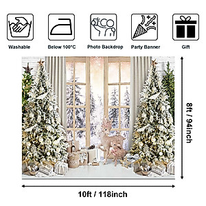Avezano 10x8ft Christmas Backdrop Xmas Tree Christmas Window Snow Scene Photography Background Winter Holiday Family Portrait Kids Newborn Portraits Backdrops Photo Studio Props