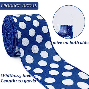 Leecogo Ribbon Wired,2 1/2”x10 Yard,Royal Blue Polka Dots Ribbon for Easter,Independence Day, Christmas, Wreath, Spring, Summer, Wedding, Baby Shower, Birthday