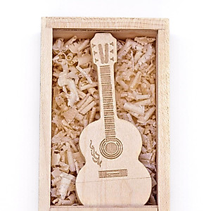 Wood USB Flash Drive 32GB USB 3.0 with Wooden Box, Ideal Gift with Maple Wooden,Wood Guitar Flash Drive for Birthday/Anniversary/Wedding,Wooden Thumb Drivers Guitar Gifts Novelty Gift (32GB, Maple)