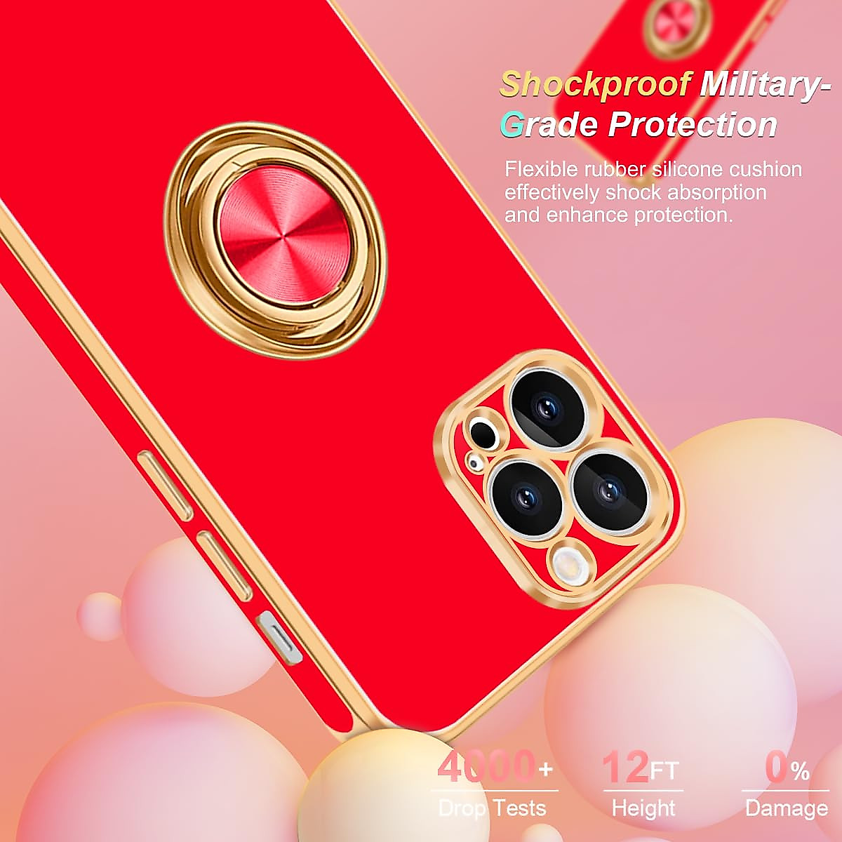 Fingic for iPhone 13 Pro Max Case,for iPhone 13 Pro Max Phone Case with 360° Ring Holder Slim Lightweight Kickstand Magnetic Car Mount for Women Girls Boys Protective Case for iPhone 13 Pro Max,Red