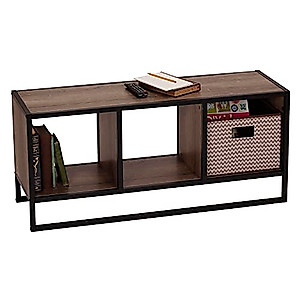 Household Essentials Jamestown TV Stand Coffee Table with Square Cube Storage Compartments Ashwood Rustic Wood Grain and Black Metal