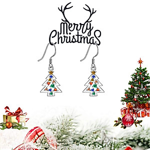 Christmas Tree Dangle Earrings Drop Star S925 Sterling Sliver for Women Colorful CZ Hypoallergenic Piercing Cute Fish Hook Festive Winter Holiday Jewelry Xmas Gift
