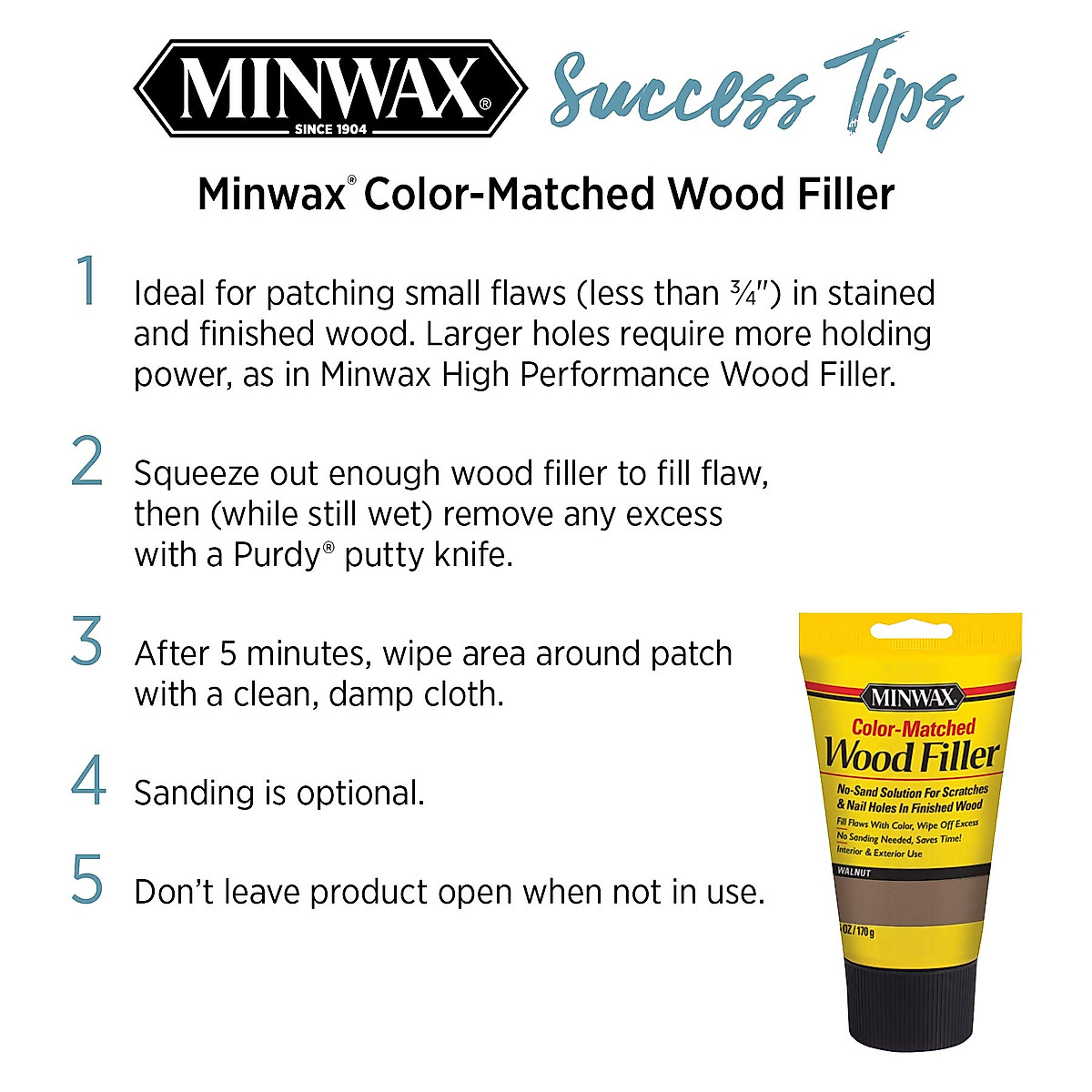 Minwax 448530000 Color-Matched Filler Wood Putty, 6 oz, Walnut, 6 Ounce