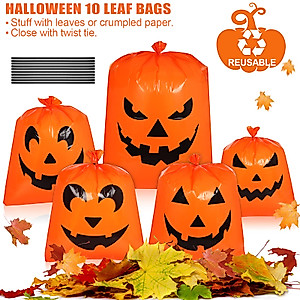 10Pcs Halloween Pumpkin Lawn Bags - Halloween Decorations Leaf Bags with 5 Designs, Halloween Party Favors Fall Halloween Trash Bags with Twist Ties for Yard Lawn Garden Halloween Decorations Outdoor