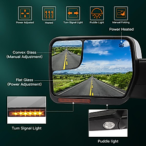 SCITOO Towing Mirrors fit for 2004-2014 for Ford for F-150 Blind Spot Mirror Power Heated Chrome Puddle Signal Double Glass (Driver Side)