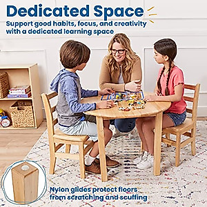 ECR4Kids 30in Round Hardwood Table and Chairs, 14in Seat Height, Kids Furniture, Natural, 3-Piece