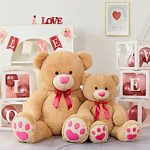 Tezituor Big Teddy Bear Stuffed Animal, Giant Teddy Bear with Pink Love for Girlfriend Boyfriend Kid, Large Stuffed Bear Plush for Valentines Day/Birthday/Baby Shower, 36 inches Tan