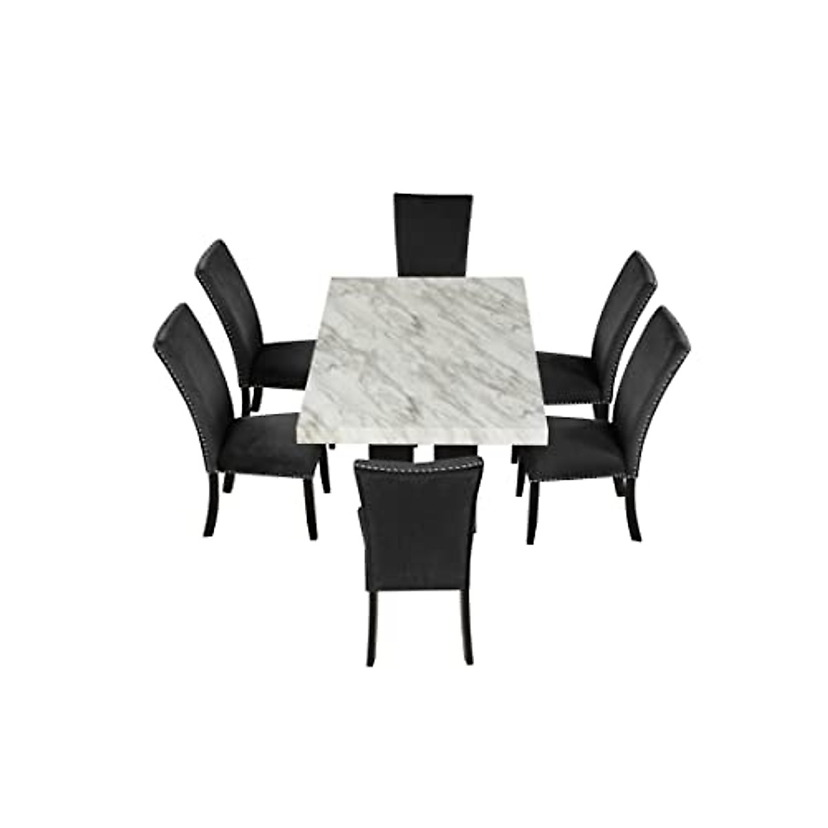 Melpomene Premium 7-Piece Dining Table Set with One 70" L Faux Marble Dining Rectangular Table and 6 Upholstered-Seat Chairs for 6, for Dining Room and Living Room Furniture (Classic Black)