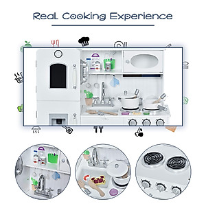 Qaba Large Kids Kitchen Playset with Telephone, Water Dispenser Simulation Cooking Set