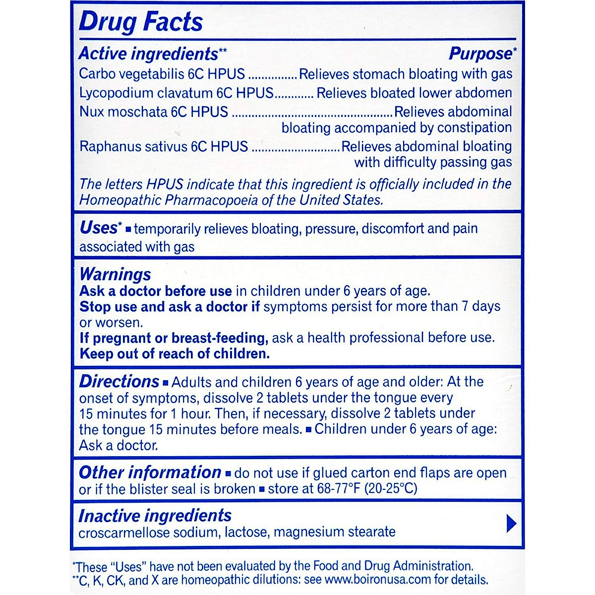 Boiron Gasalia Gas Relief - Homeopathic - Temporarily relieve bloating, pressure and pain associated with gas - 60 Tablets (Pack of 4)