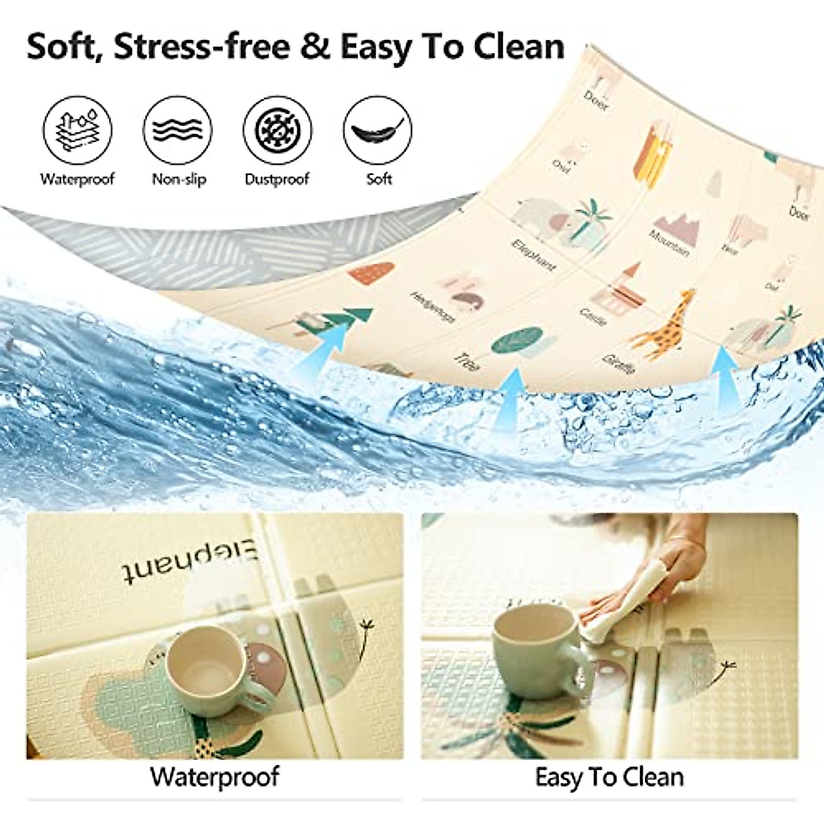 Baby Play Mat, Extra Large Foldable Play Mat for Baby 79" x 71" Reversible Waterproof Tear Proof Baby Floor Mat Foam Playmat Non Toxic Portable Tummy Time Mat with Travel Bag, Indoor Outdoor Use