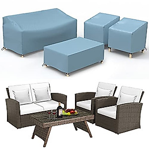 MUTUSHI Patio Furniture Cover Set 4 Piece Outdoor Furniture Cover Waterproof, Thicker Heavy Duty Lawn Outdoor Patio Furniture Set Covers -Twilight Blue