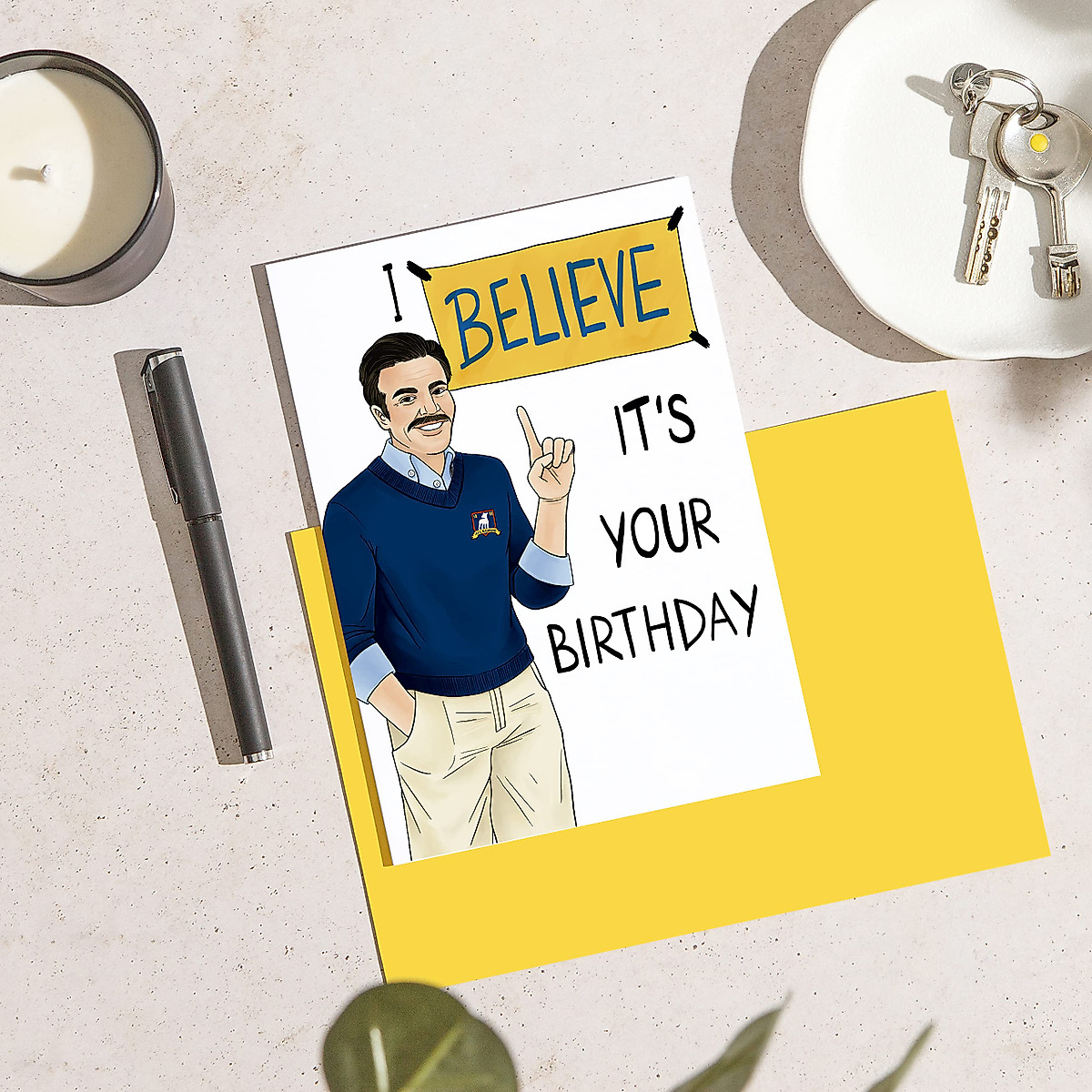 Huxters Ted Lasso Inspired Funny Birthday Card, 350gsm Paper, Matching Recyclable Envelope, Blank Side for Personalization, Eco-Friendly