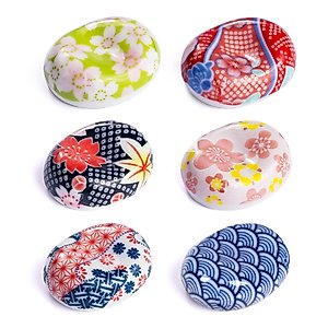 ORYOUGO Set of 6 Japanese Flower Pattern Ceramic Chopsticks Holder Fork Rest for Dinner Spoon,Fork,Knife,Tableware