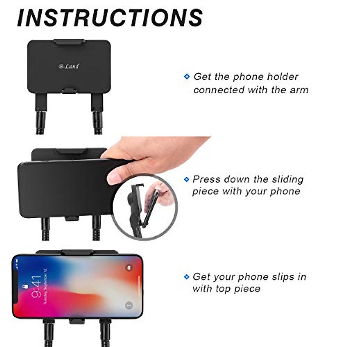 B-Land Phone Holder for Gooseneck Stand, Universal Mobile Phone Mount Phone Clamp (Gooseneck Stand Not Included)