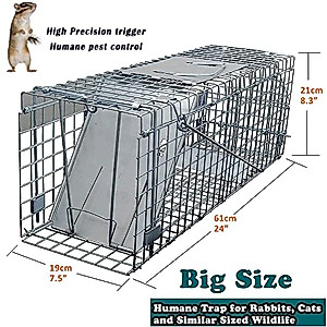 Large Humane Rat Trap Humane Catch and Release Indoor / Outdoor, 24inch Humane Mouse Traps, Reusable Garden Rat Rabbit Trap Mouse Cage Trap for Squirrel, Raccoon, Mole, Gopher, with Handle Protector