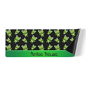 Green Frog on Black Personalized Kitchen Mat Rug,Custom Floor Door Mat Anti-Slip Rugs for Kitchen,Bathroom,Laundry,48x17Inch