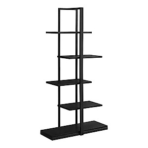 Monarch Specialties I 7231 Bookshelf, Bookcase, Etagere, 5 Tier, 60" H, Office, Bedroom, Metal, Laminate, Black, Contemporary, Modern