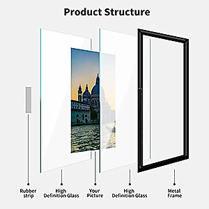 Black Metal Floating Picture Frame Set of 2, Frame Size 5x7inch for Multiple Photo Sizes (4x6, 3x5, 2x3), Real Glass, Easel Tabletop Photo Frame, Classic Photo Gifts Choice for Thanksgiving, Christmas