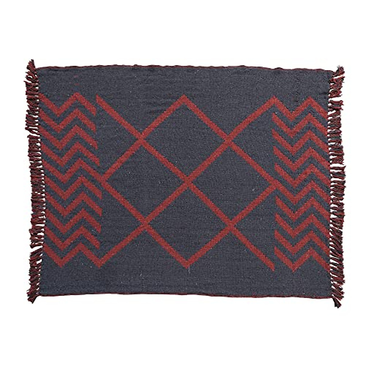 Creative Co-Op Recycled Cotton Blend Geometric Design and Fringe, Multicolor Throw Blanket, Multi