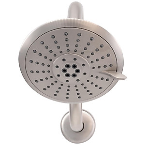 Westbrass CO563-07 5" Round Thin 5-Function Adjustable Spray Shower Head with 8" S-Shaped Wall Mount Shower Arm, Satin Nickel