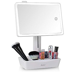 Fancii LED Lighted Large Vanity Makeup Mirror with 10X Magnifying Mirror - Dimmable Natural Light, Touch Screen, Dual Power, Adjustable Stand with Cosmetic Organizer - Gala