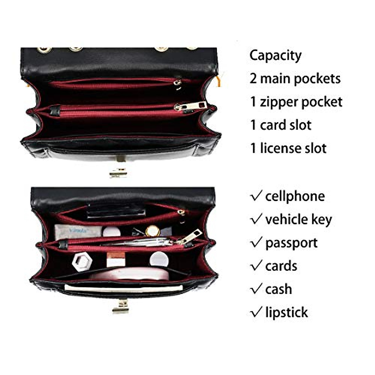 Plergi Small Genuine Leather Crossbody Quilted Flap Handbag with Chain Strap for Women Lightweight Cellphone Bag