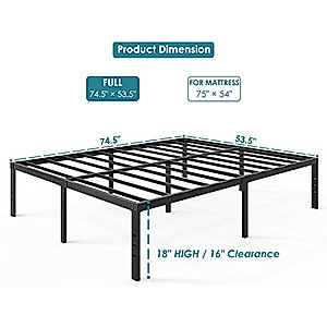 FSCHOS Full-Size-Bed-Frame / 18 Inch High/Metal Bed-Frames-Full/Reinforced Steel Slats Support/No Box Spring Needed/Heavy Duty Mattress Foundation/Easy Assembly/Noise Free/Black