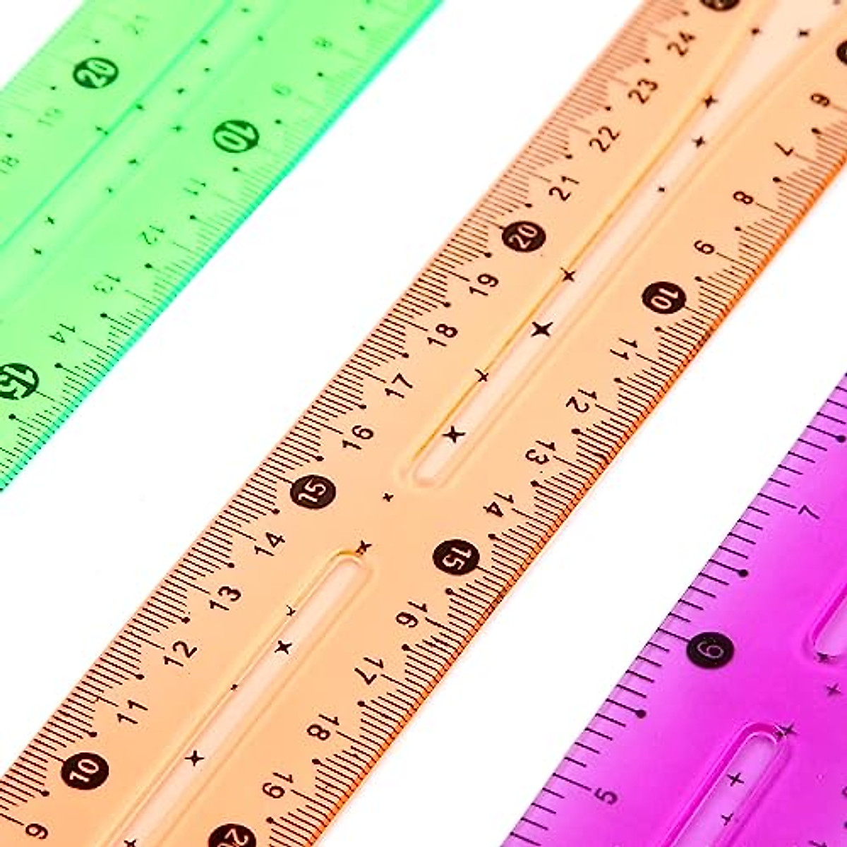 Thereisno 2 Pieces Color Flexible Rulers Soft Bendable Plastic Rulers Duals Scale Bendable Flexible Rubber Rulers Clear Straight Ruler 2 Pieces Flexible Ruler Hanging Pendant
