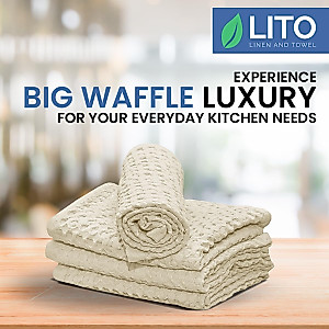 Kitchen Dish Towels Ring Spun Cotton Large 18 x 28 6-Pack Big Waffle - Kitchen Towel, Hand Towels, Tea Towels, Dish Towels and Dish Cloth (Cream).