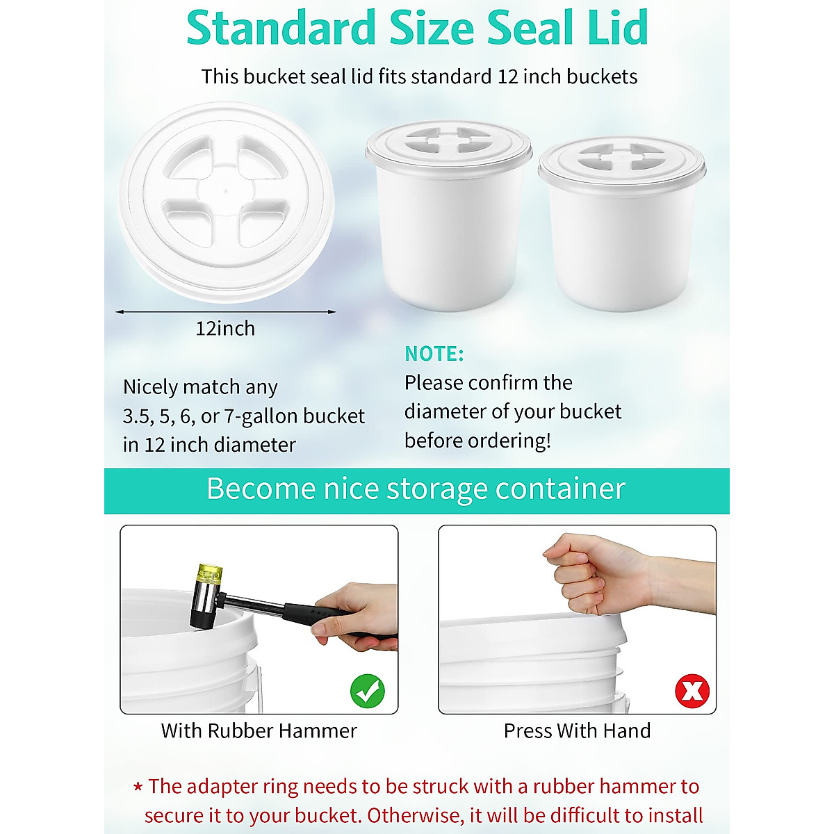 Chunful 3 Pieces 5 Gallon Screw Top Lids Bucket Seal Lid Leak Proof for Plastic Bucket Compatible with Gamma (White)